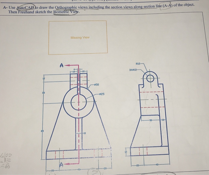 Solved A- Use AutoCAD o draw the Qrthographic views | Chegg.com