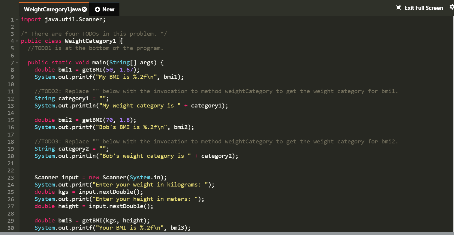 Solved Exit Full Screen ! WeightCategoryl.java + New 1- | Chegg.com
