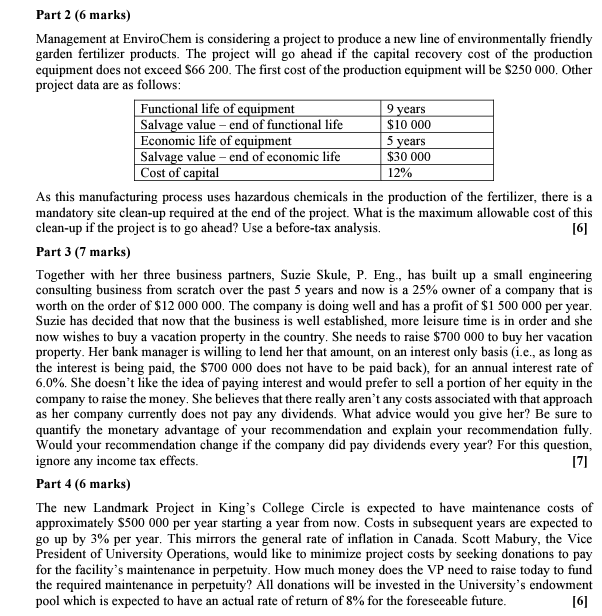 Solved Part 2 (6 ﻿marks)Management at EnviroChem is | Chegg.com