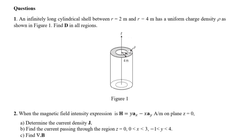 Solved Questions 1. An infinitely long cylindrical shell | Chegg.com