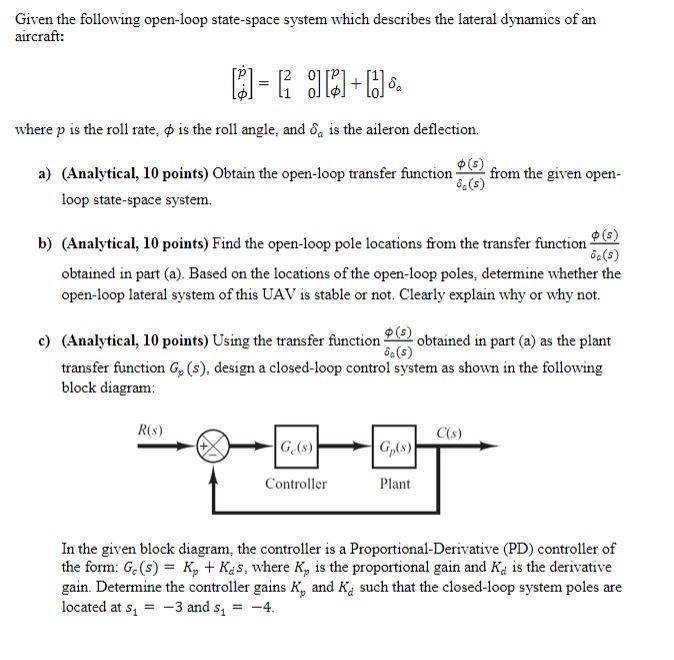 Given the following open-loop state-space system | Chegg.com