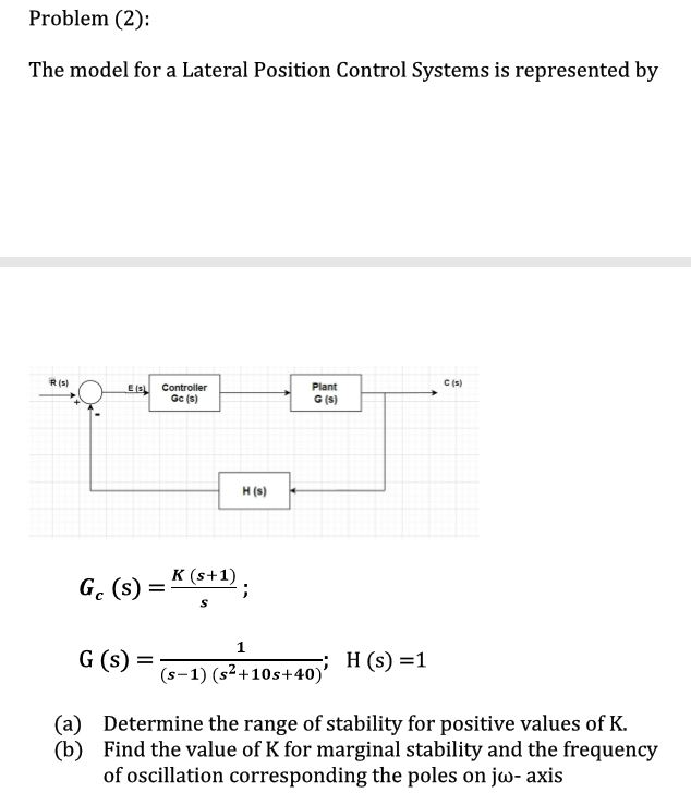 Solved Problem (2): The model for a Lateral Position Control | Chegg.com