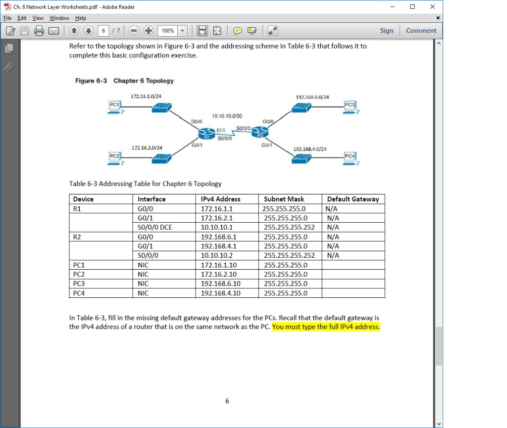Solved Ch. 6 Network Layer Worksheets.pdf - Adobe Reader | Chegg.com