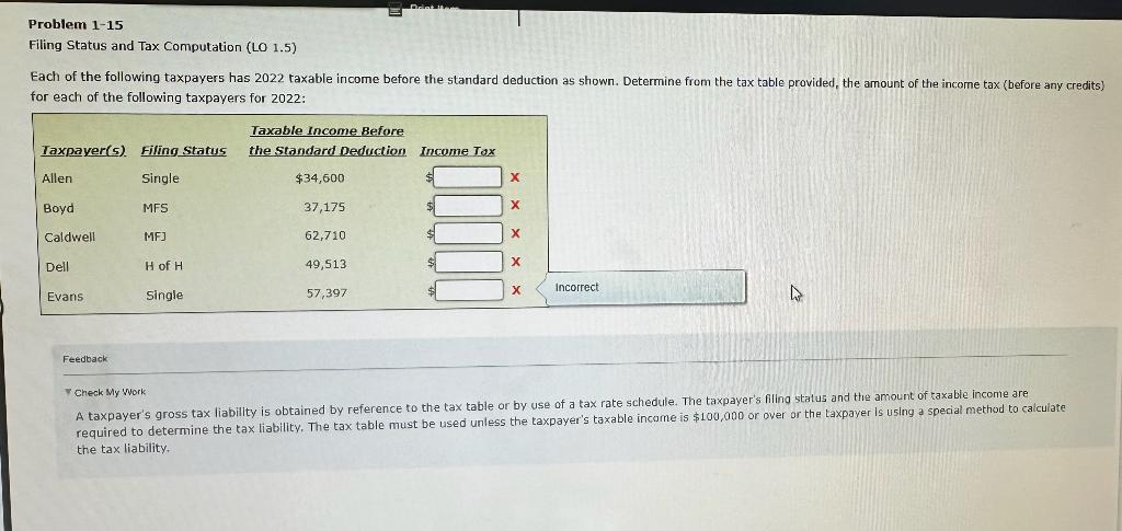 Solved Problem 1-15 Filing Status and Tax Computation (LO | Chegg.com