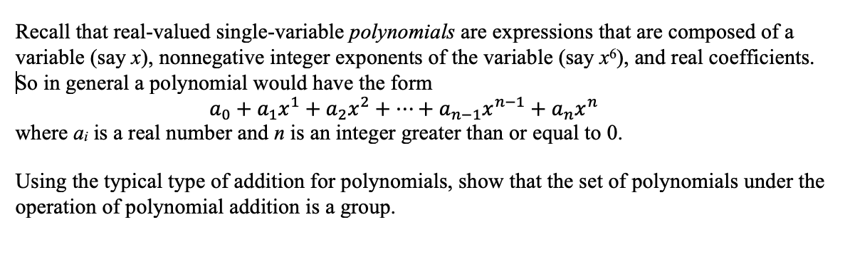 Solved Recall that real-valued single-variable polynomials | Chegg.com