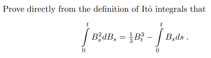 Solved Prove directly from the definition of Itô integrals | Chegg.com