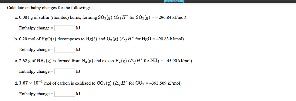 Solved (References] Calculate enthalpy changes for the | Chegg.com