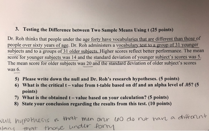 Solved 3 Testing The Difference Between Two Sample Means 0041
