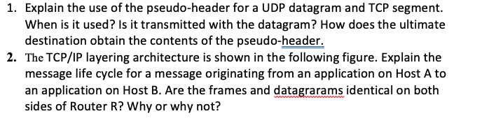 Solved 1. Explain the use of the pseudo-header for a UDP | Chegg.com
