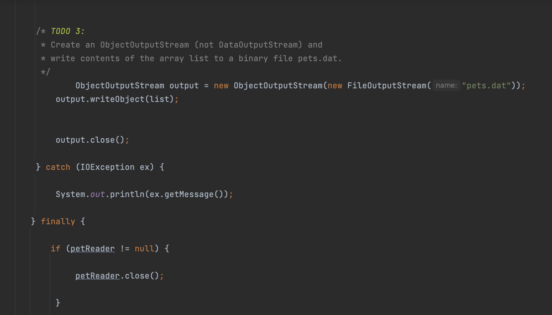 Solved Expected Objects to be writting to pets.dat... Pet | Chegg.com