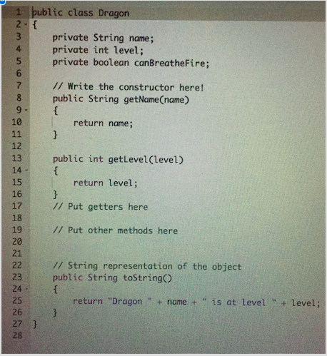 Solved Write a class called Dragon. A Dragon should have a | Chegg.com