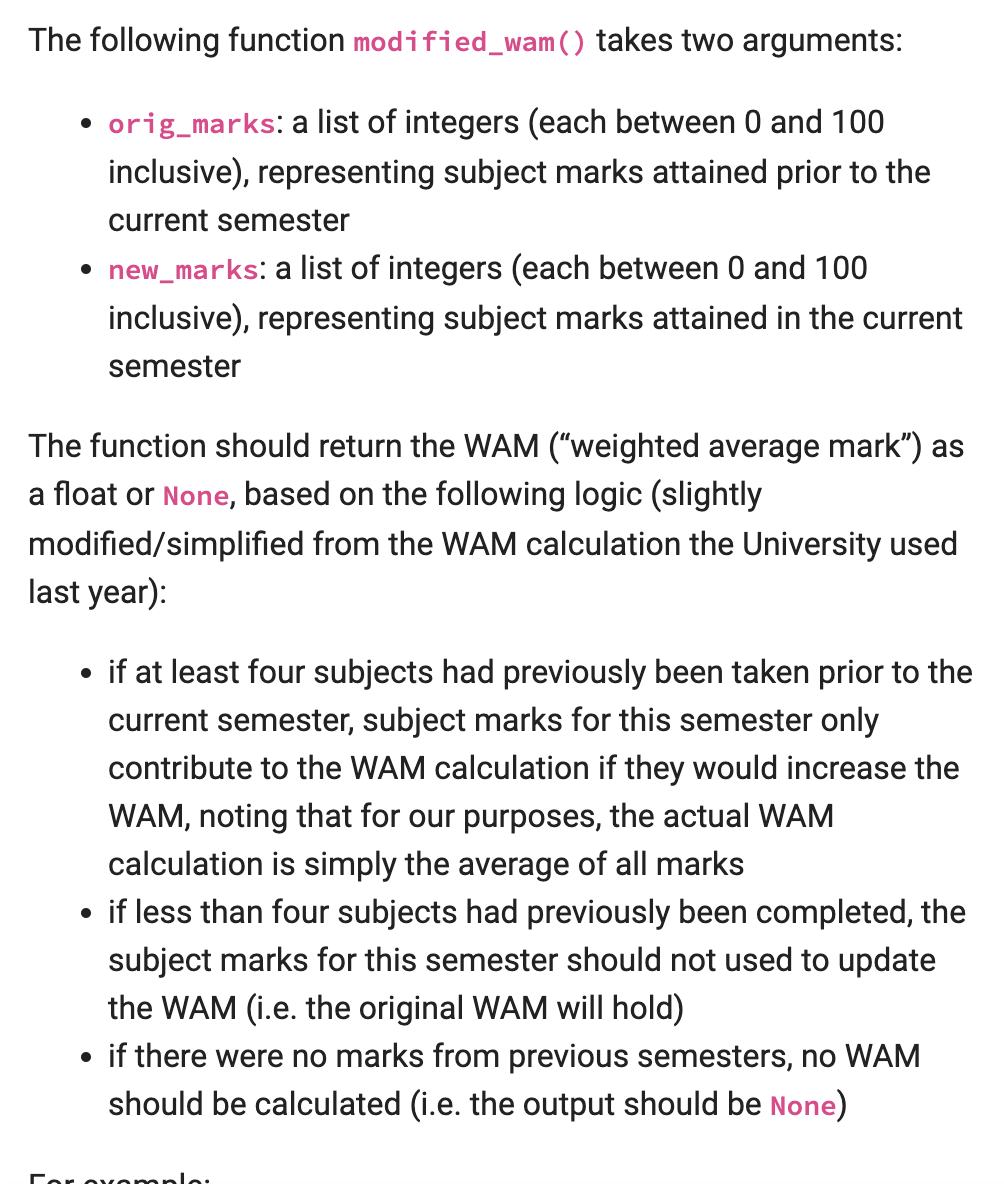 Solved The following function modified_wam() takes two | Chegg.com