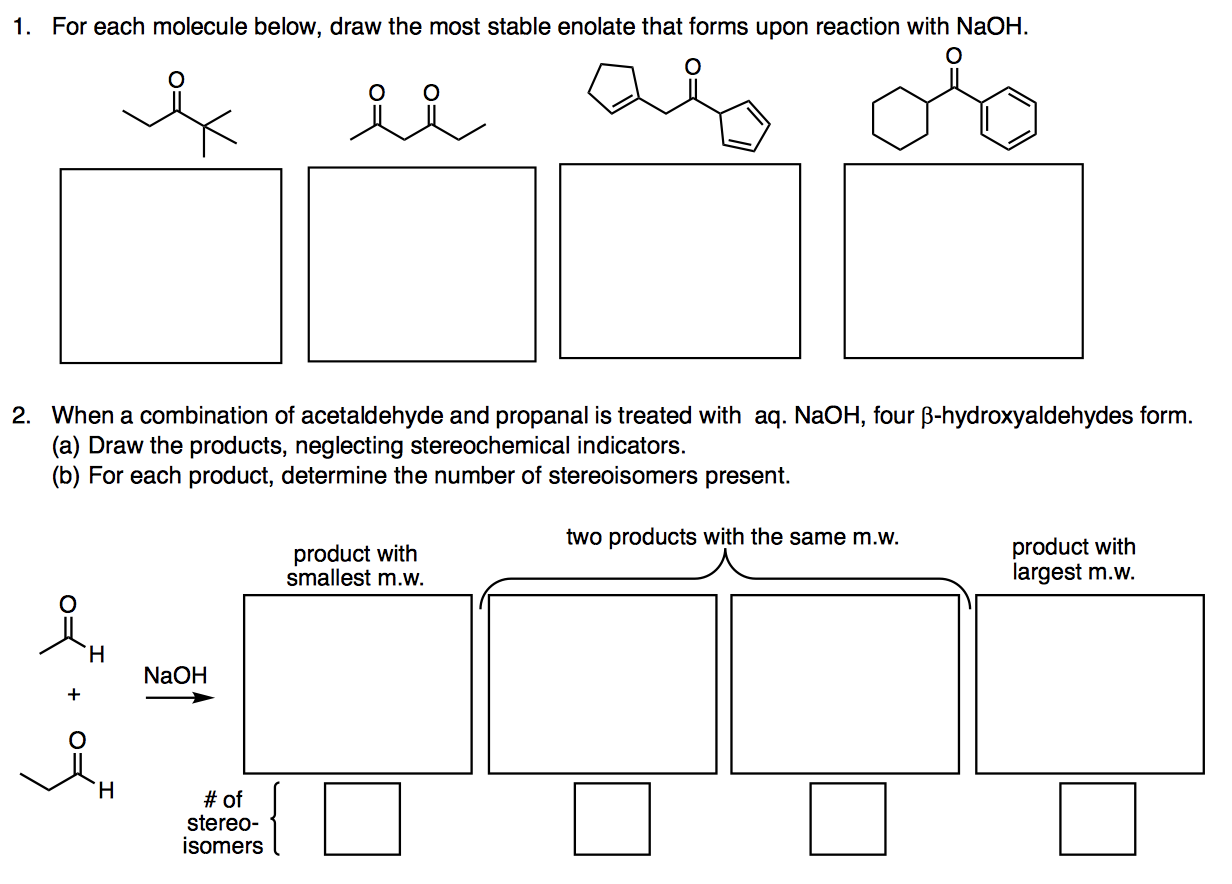 Solved 1. For each molecule below, draw the most stable | Chegg.com