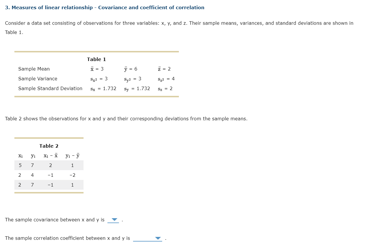 Solved 3. Measures of linear relationship - Covariance and | Chegg.com