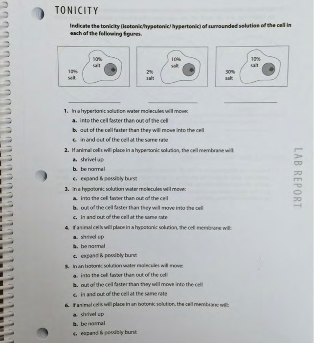 Solved TONICITY Indicate the tonicity | Chegg.com