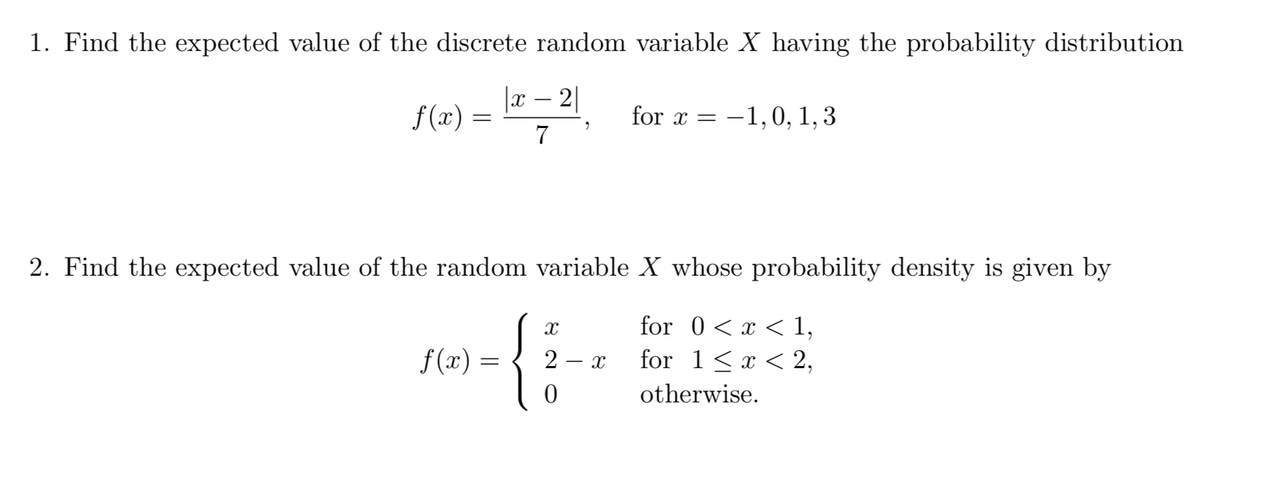 Solved 1. Find the expected value of the discrete random | Chegg.com