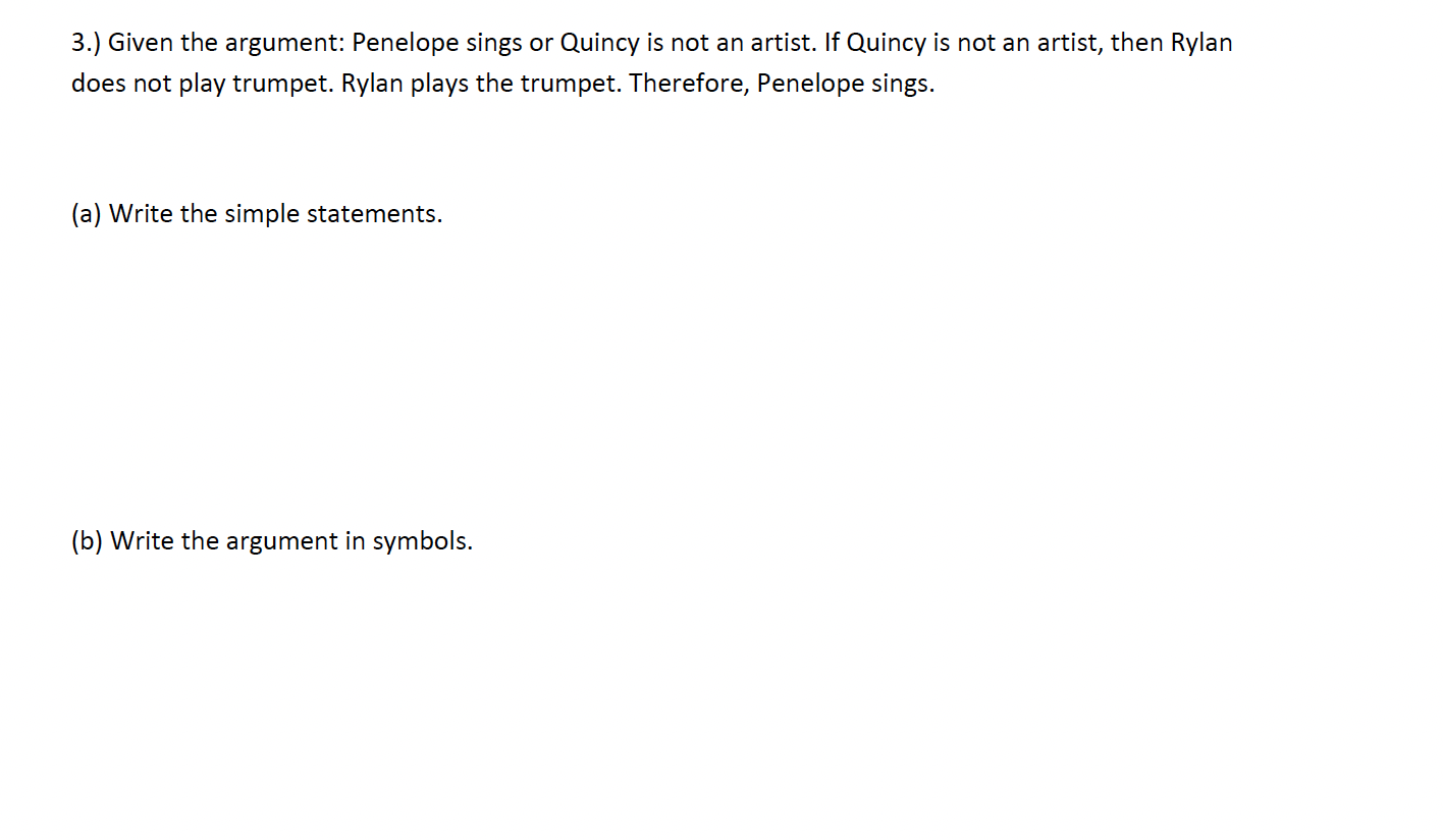 Solved What would be the simple statements and symbols for | Chegg.com