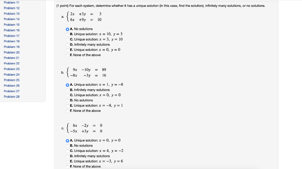 Solved or each system, determine whether it has a unique | Chegg.com