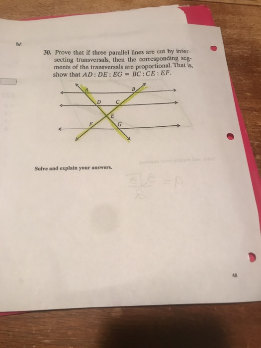 Solved 30. Prove that if three parallel lines are cut by | Chegg.com