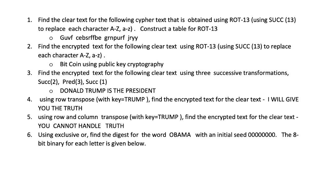 Find the clear text for the following cypher text | Chegg.com