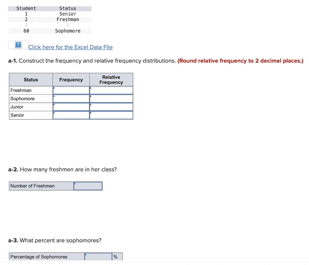 Click here for the Excel Data File a-1. Construct the | Chegg.com