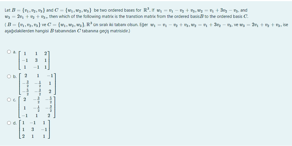 Solved Uz, and W3 Let B = {V1, V2, V3} and C = {W1, W2, W3} | Chegg.com