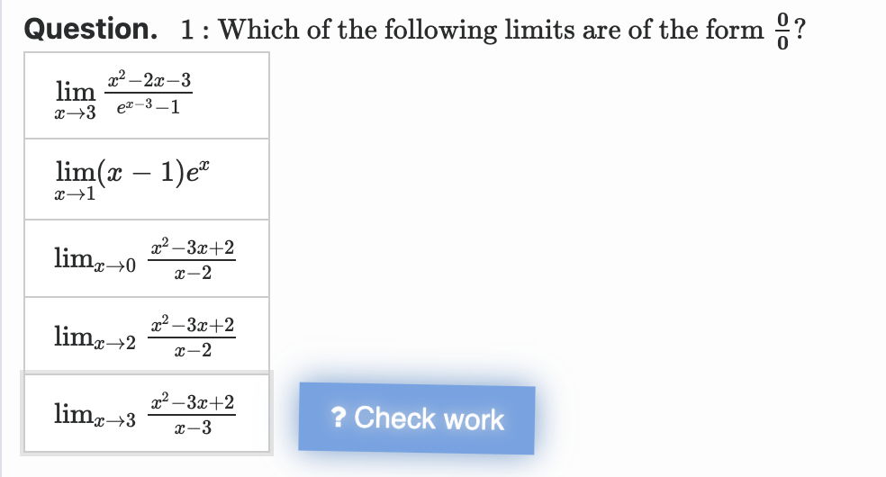 Solved Question. 1 : Which of the following limits are of | Chegg.com