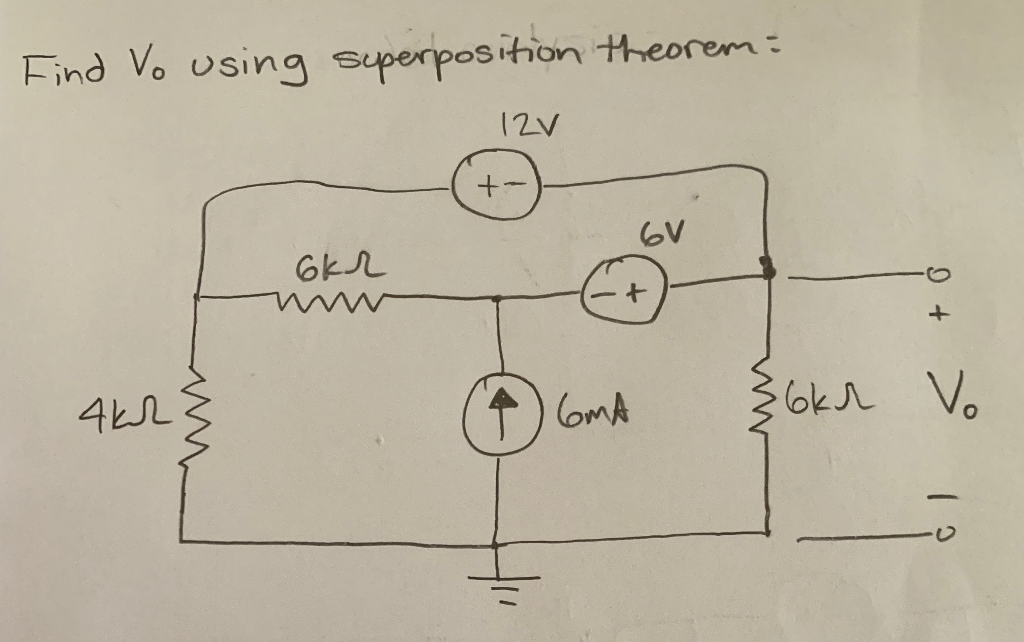 Solved Find Vo using superposition theorem: 12V 6kr + Akr} @ | Chegg.com