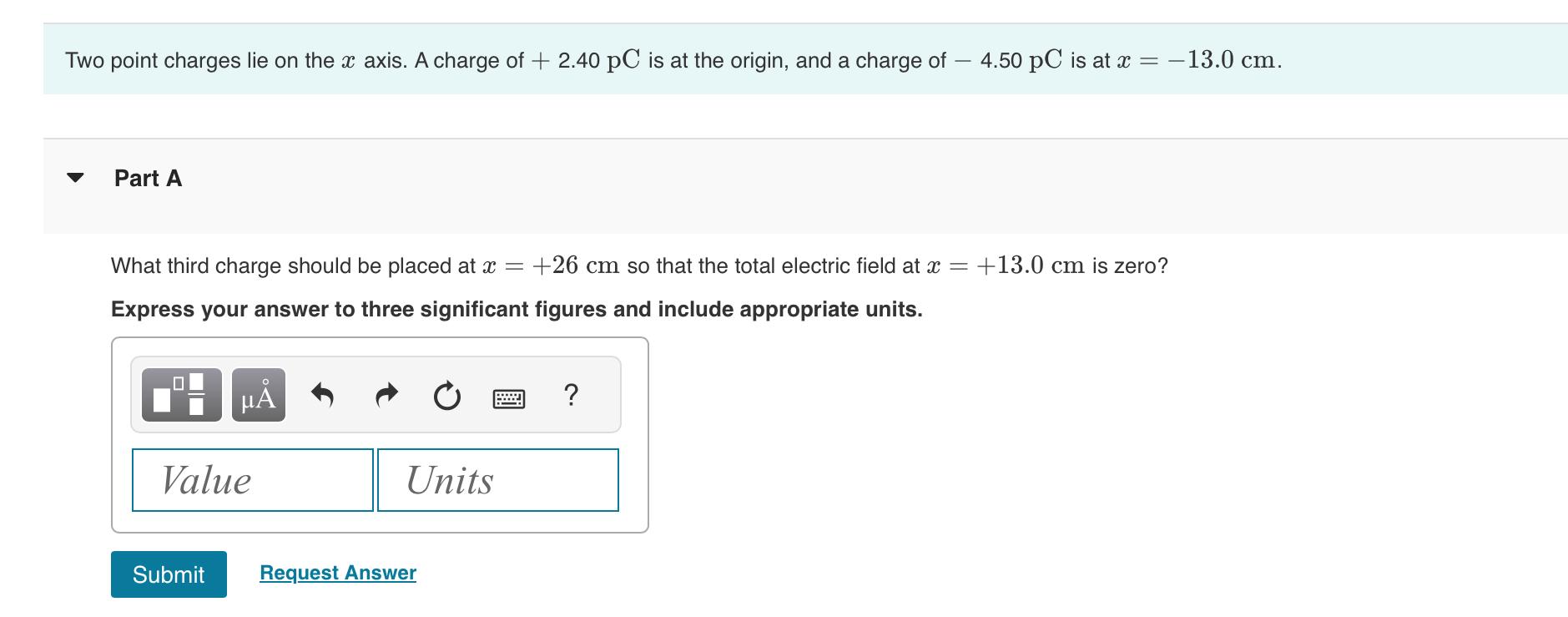 Solved Two point charges lie on the x axis. A charge of | Chegg.com