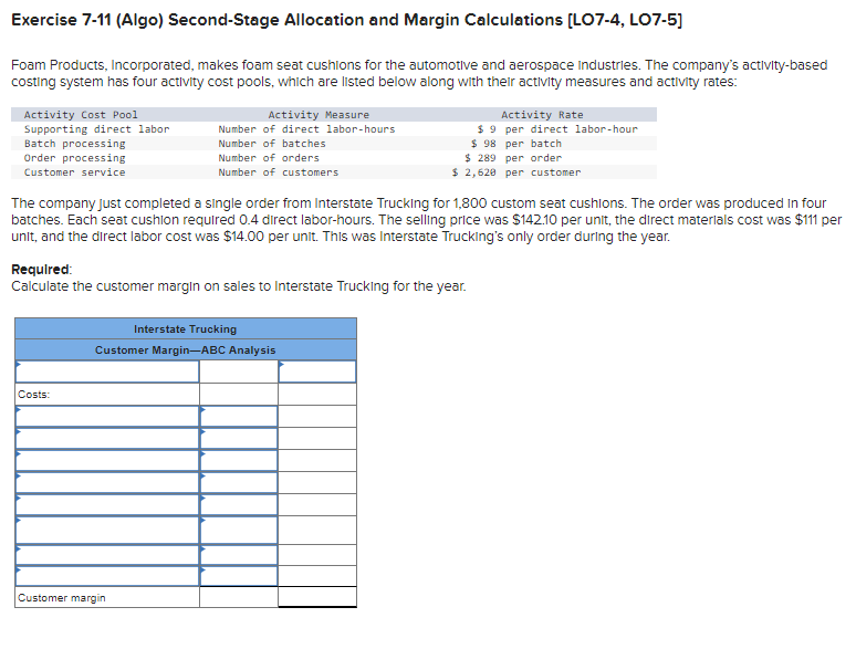 Solved Exercise 7-11 (Algo) Second-Stage Allocation and | Chegg.com