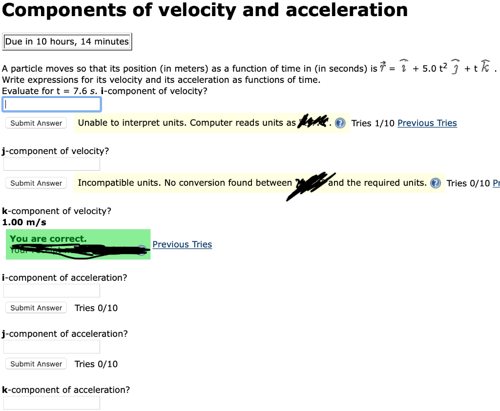 Solved Components of velocity and acceleration Due in 10 | Chegg.com