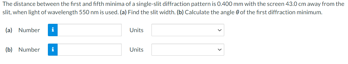 Solved The distance between the first and fifth minima of a | Chegg.com