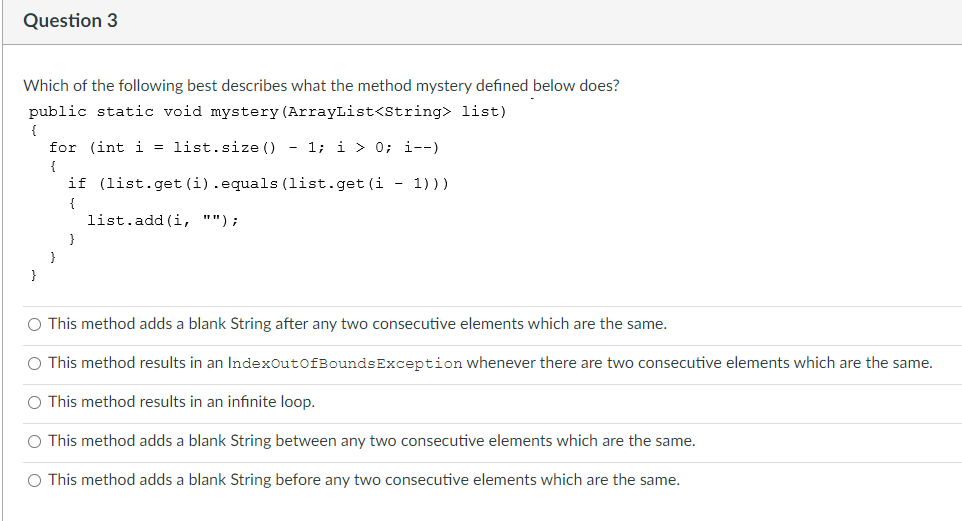 Solved Examine the following code: Arraytist list = new | Chegg.com