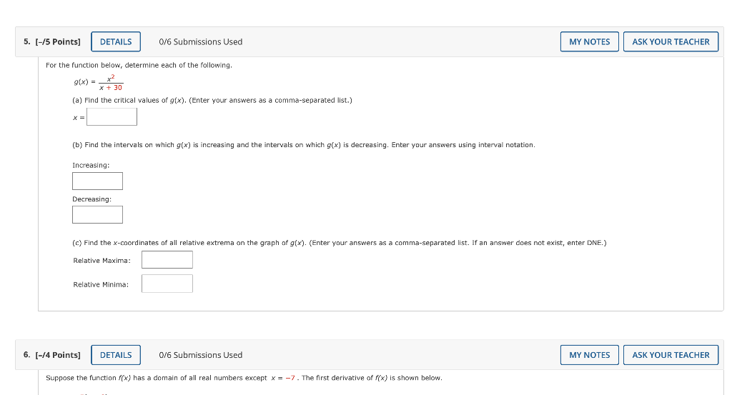 Solved 4. [-/5 Points) DETAILS 0/6 Submissions Used MY NOTES | Chegg.com