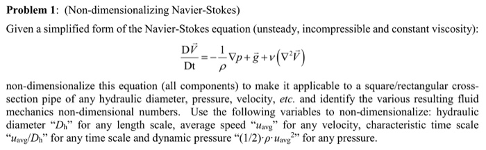 Solved Problem 1: (Non-dimensionalizing Navier-Stokes) Given | Chegg.com