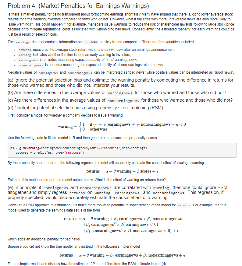 Solved Problem 4. (Market Penalties for Earnings Warnings) | Chegg.com