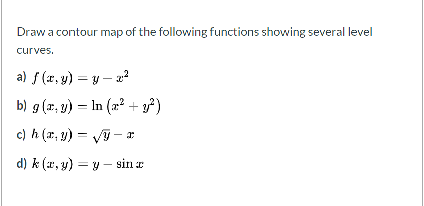 Solved Draw a contour map of the following functions showing | Chegg.com
