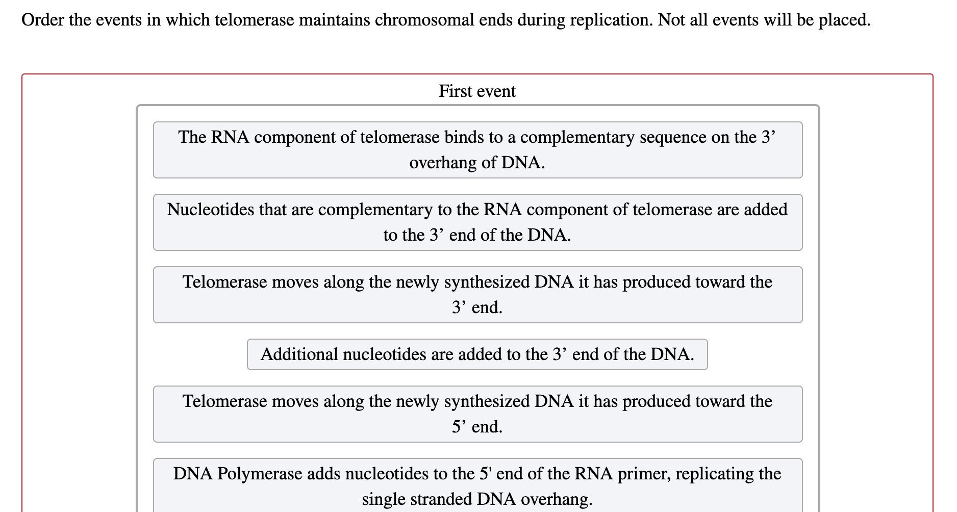 Solved Order the events in which telomerase maintains | Chegg.com