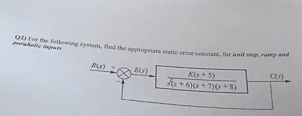 Solved Q2) ﻿For the following system, find the appropriate | Chegg.com