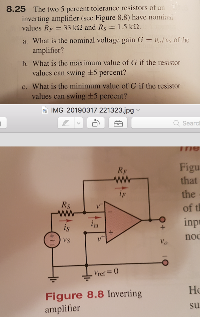 Solved The two 5 percent tolerance resistors of an inverting | Chegg.com