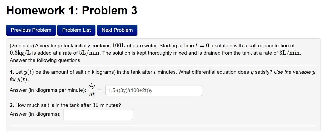 Solved Homework 1: Problem 3 Previous Problem Problem List | Chegg.com