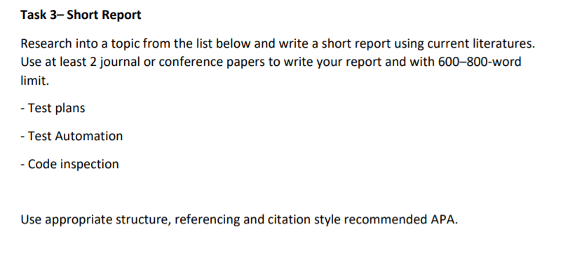 Solved Task 3- Short Report Research into a topic from the | Chegg.com