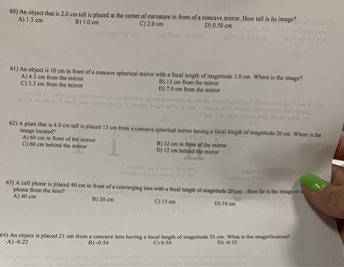 Solved 60) An object that is 2.0 cm tall is placed at the | Chegg.com