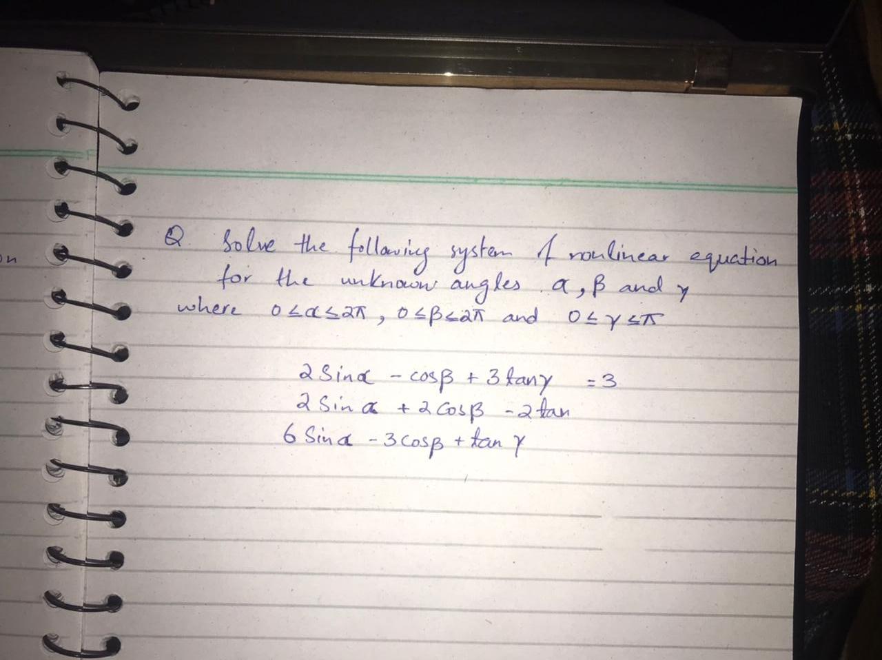 Solved Q5- Solve the following system of nonlinear equation | Chegg.com