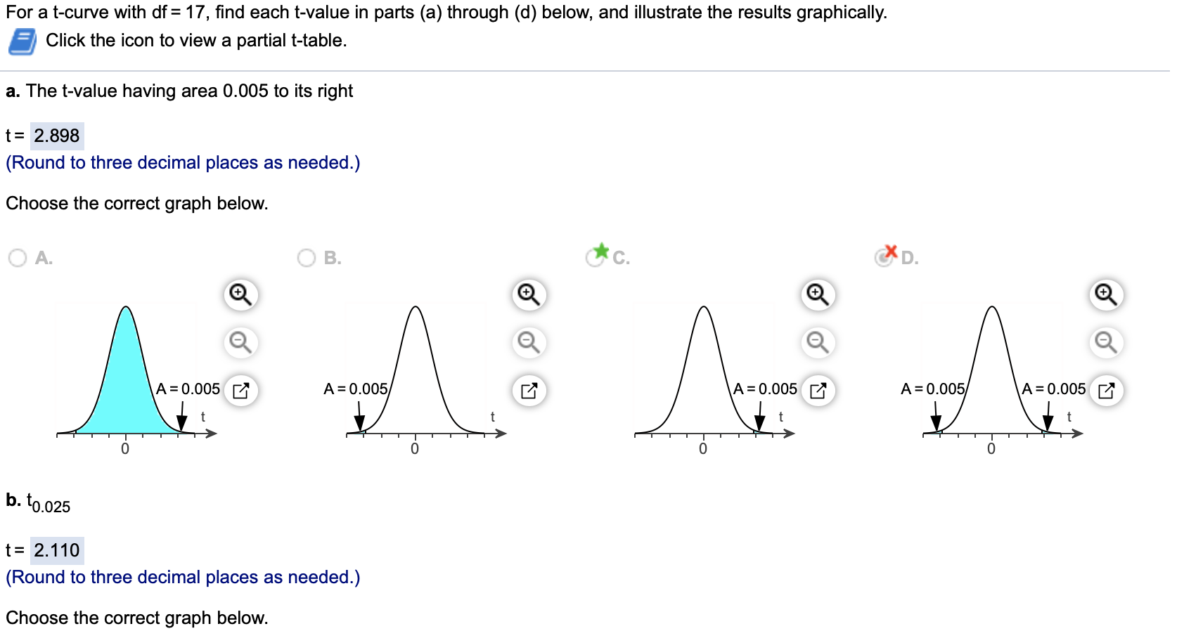 Solved For a t-curve with df = 17, find each t-value in | Chegg.com