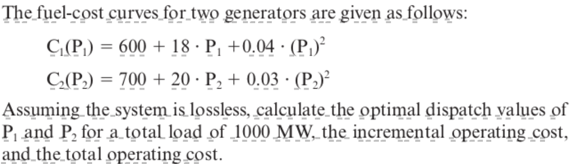 Solved The fuel-cost curves for two generators are given as | Chegg.com