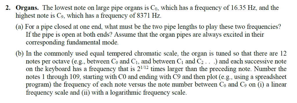 Solved 2. Organs. The lowest note on large pipe organs is | Chegg.com