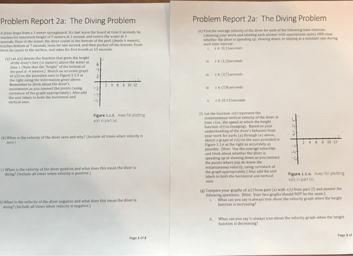 Solved Problem Report 2a: The Diving Problem (e) Find the | Chegg.com