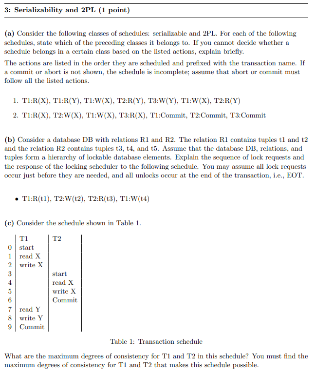 Solved 3: Serializability and 2PL (1 point) (a) Consider the | Chegg.com