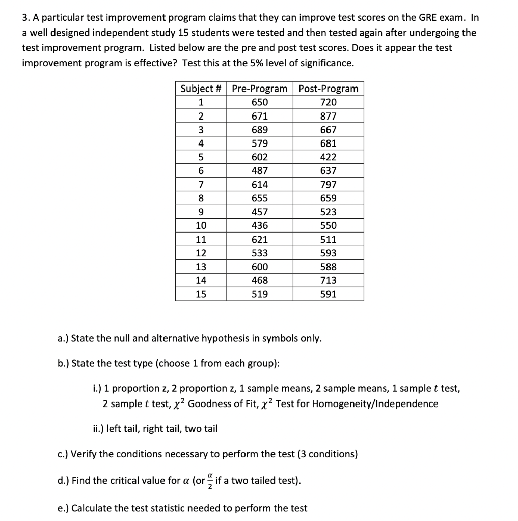 Solved 3. A particular test improvement program claims that | Chegg.com